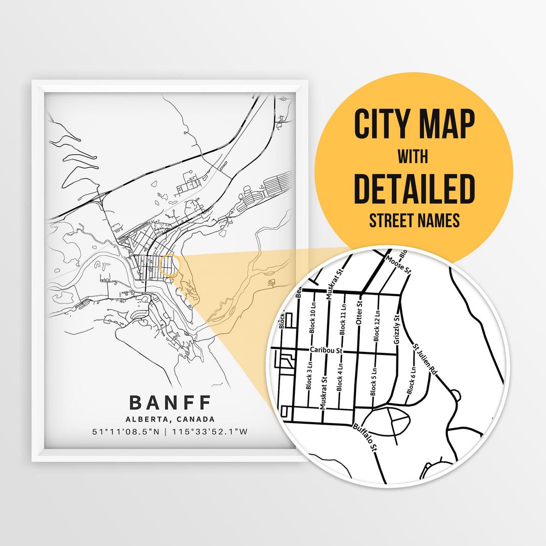 Printable Map of Banff, Alberta, Canada With Street Names - Instant ...