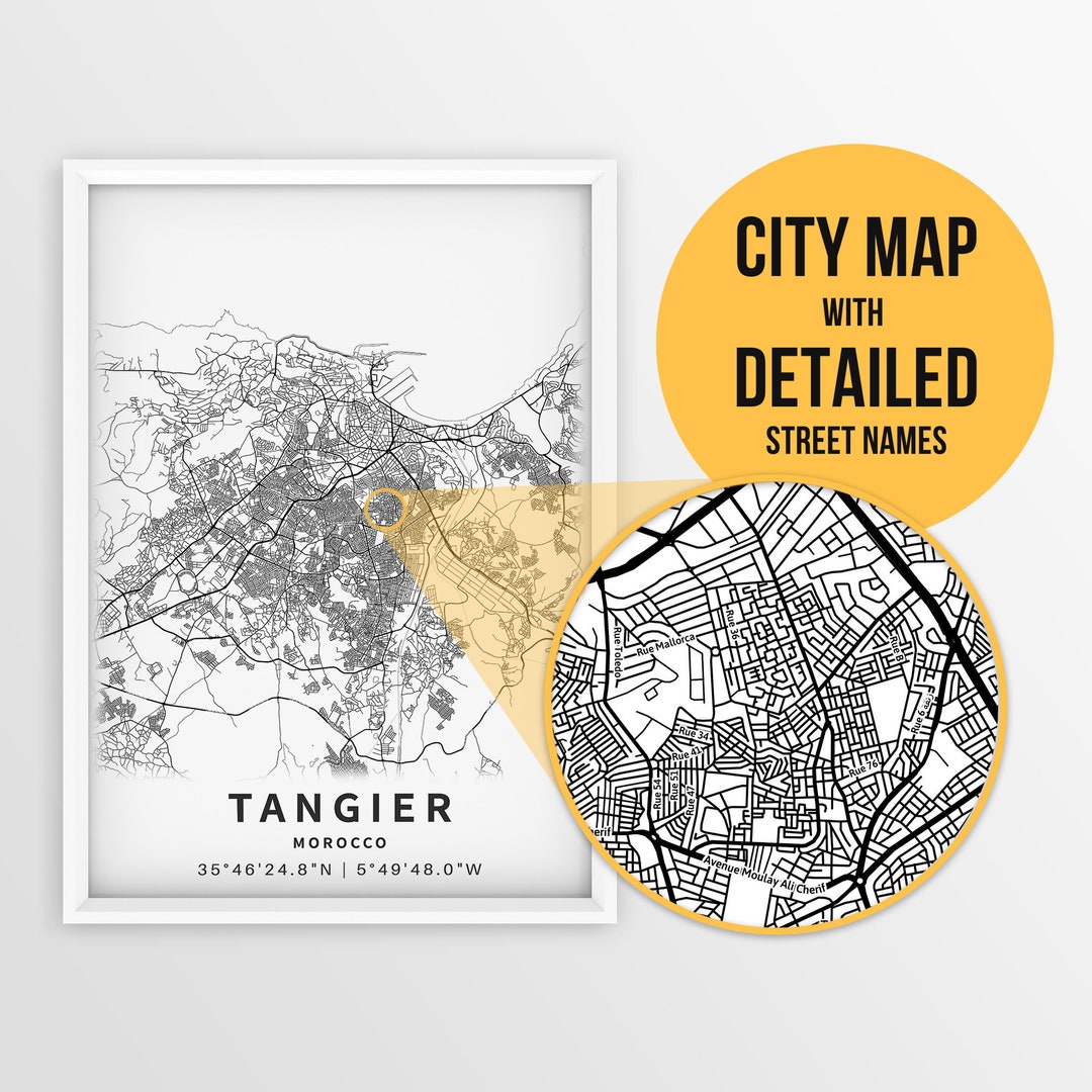 Printable Map of Tangier, Morocco With Street Names - Instant Download ...