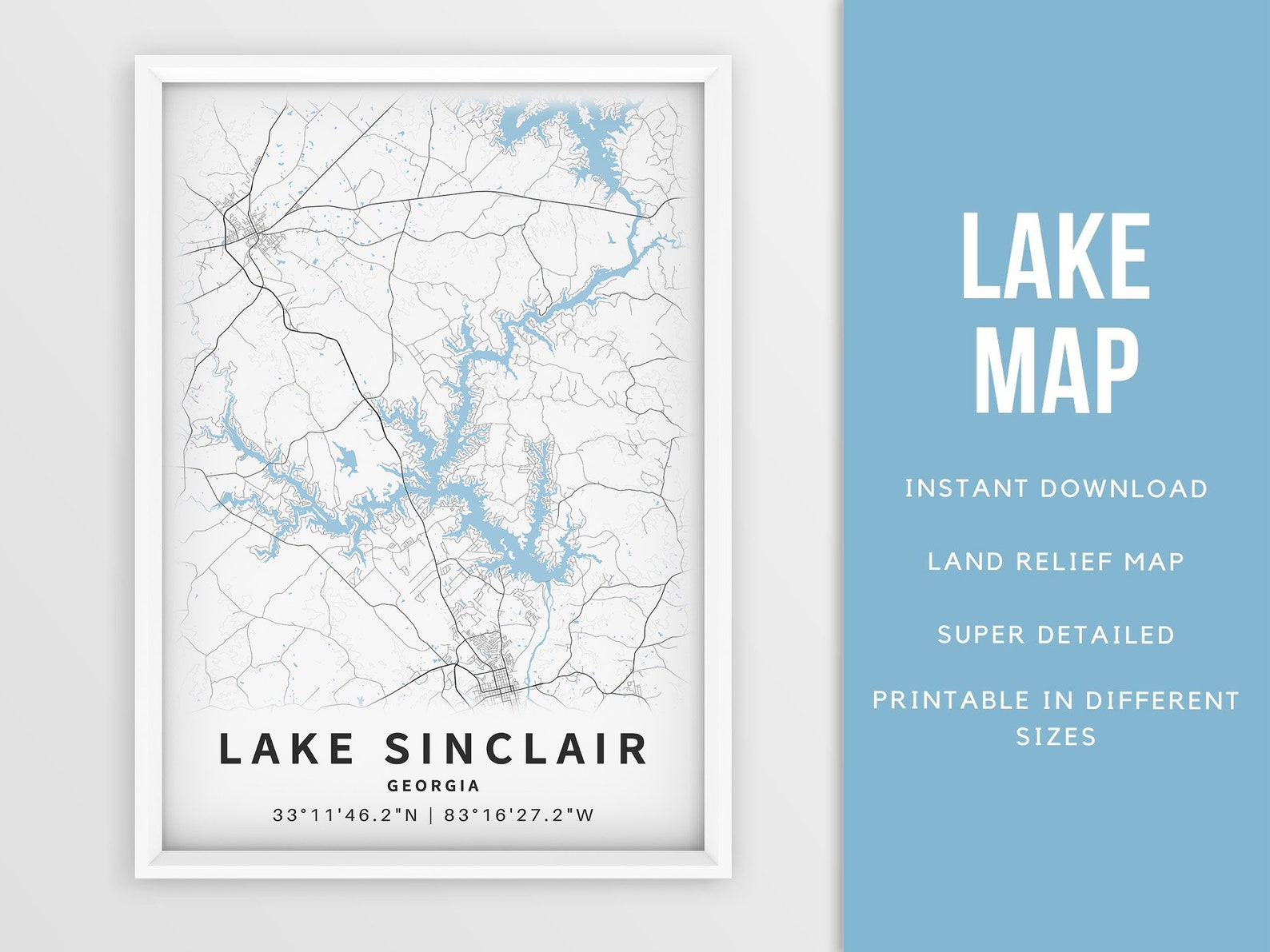 Printable Map of Lake Sinclair Georgia United States - Etsy