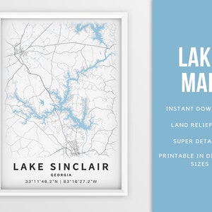 Printable Map of Lake Sinclair Georgia United States - Etsy
