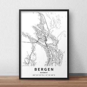 Bergen Norway Map With Street Names, Printable Bergen City Poster ...