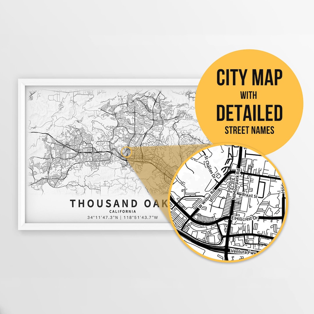 Printable Map of Thousand Oaks, California, USA With Street Names ...