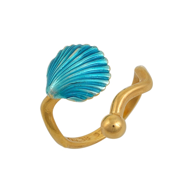 Blue Ocean Shell Ring, Gold & Blue Enamel Style, Beach Jewelry for All ...
