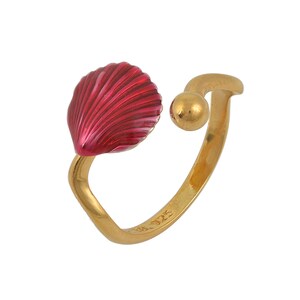 Blue Ocean Shell Ring, Gold & Blue Enamel Style, Beach Jewelry for All ...