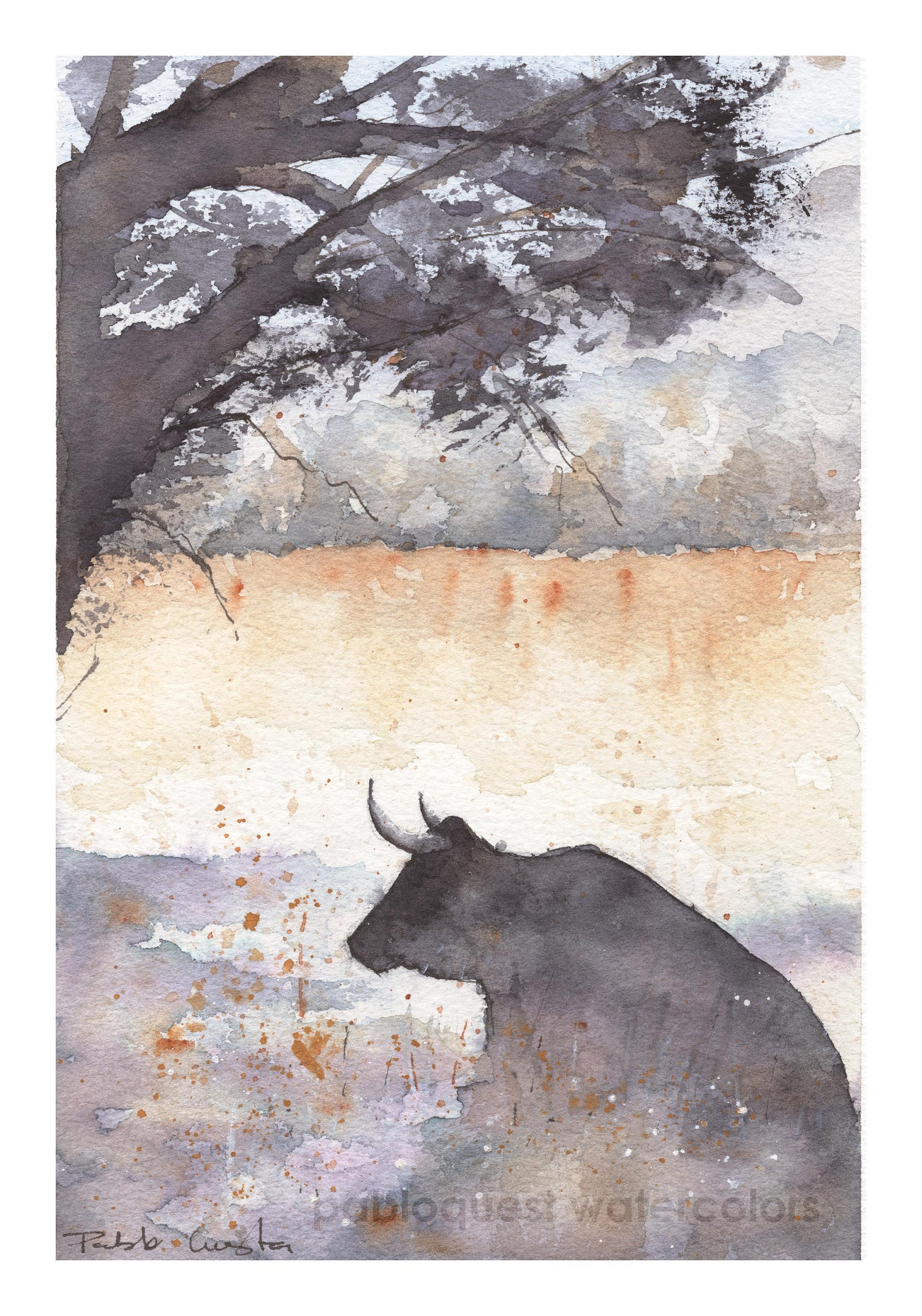 Peaceful Bull Art Print Spain Watercolor Art Wall Art - Etsy