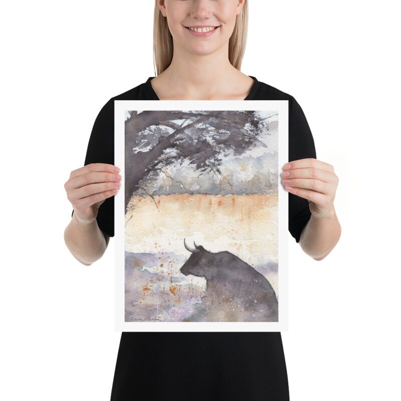 Peaceful Bull Art Print | Spain Watercolor Art | Wall Art | Watercolor ...