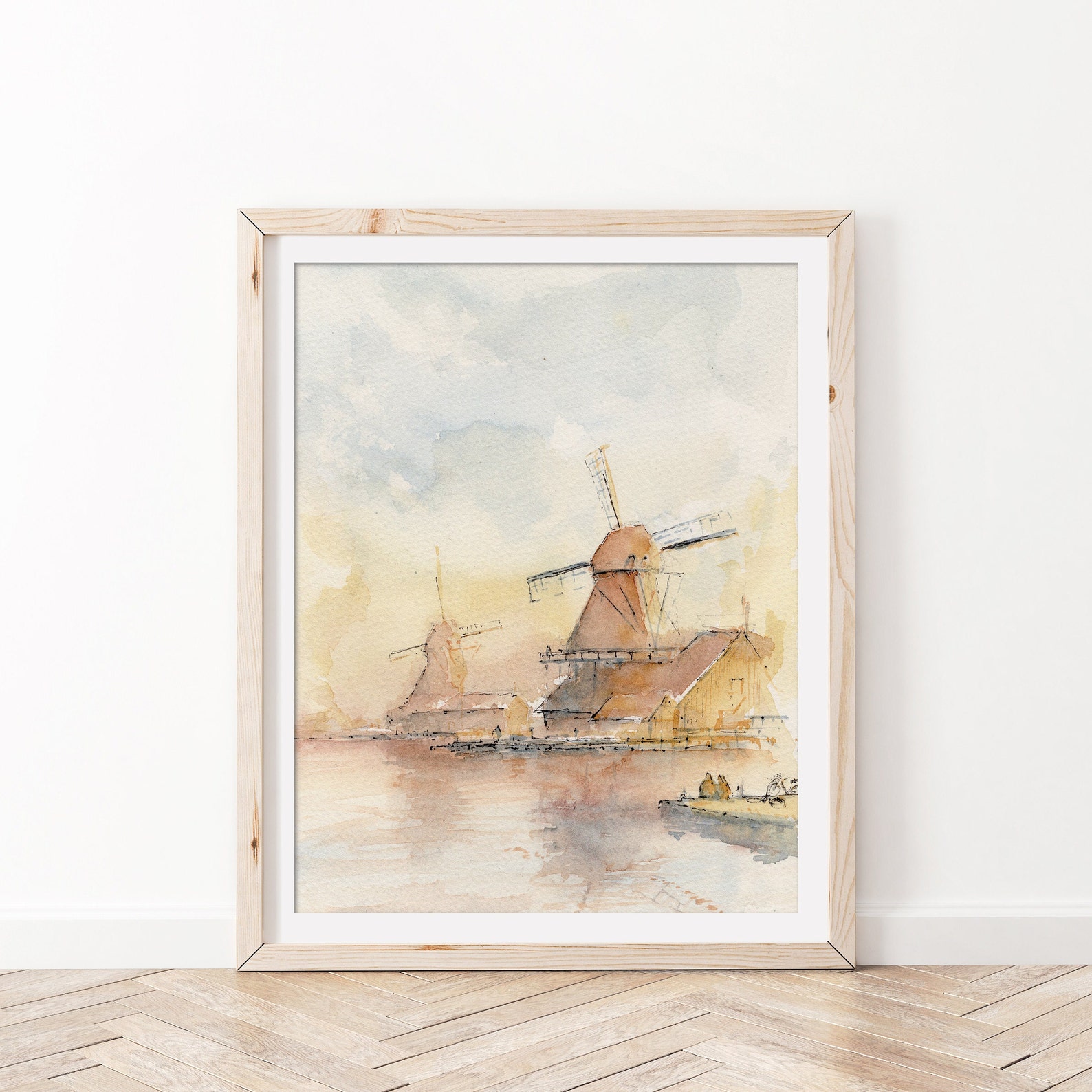 Dutch Windmills Watercolor Art Print | Netherlands Watercolor Art ...