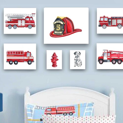 Fire Truck Wall Decor Printable Fire Truck Art Print Boy | Etsy