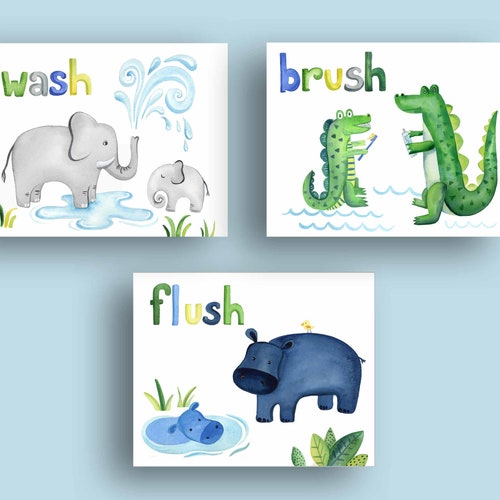 Dinosaur Bathroom Wall Decor Digital Download Ideas for Kids | Etsy