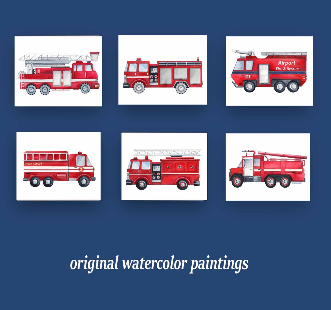 Fire truck wall decor fire truck art print boy nursery art | Etsy