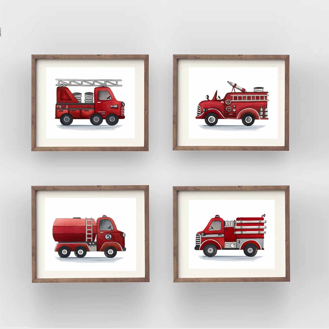 Fire Truck Wall Art Decor, Firetruck Art Print Boy Nursery Art, Instant ...