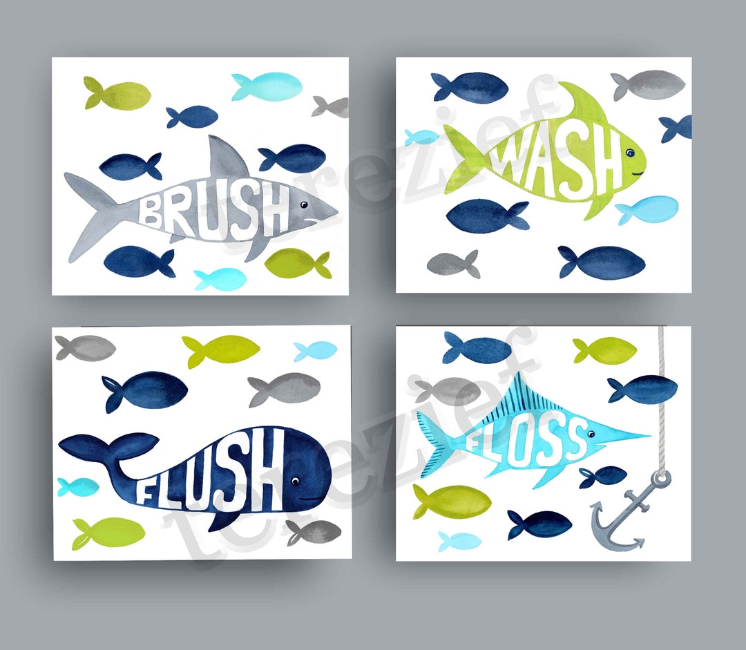 Children Bathroom Decor,fish Bath Rules Art Prints for Boy Girl ...