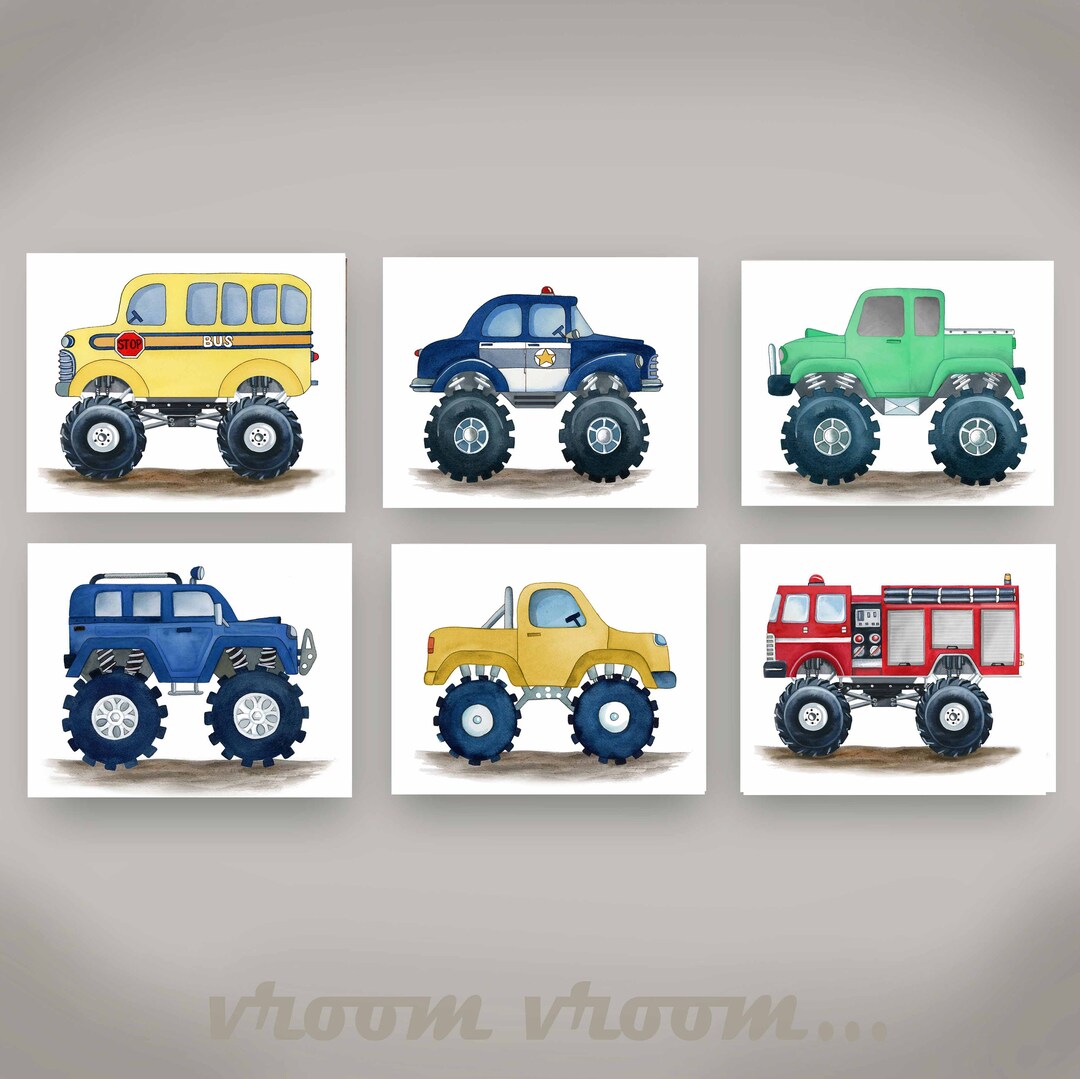 Monster Truck Art Prints for Boy Nursery or Bedroom, Truck Wall Art ...