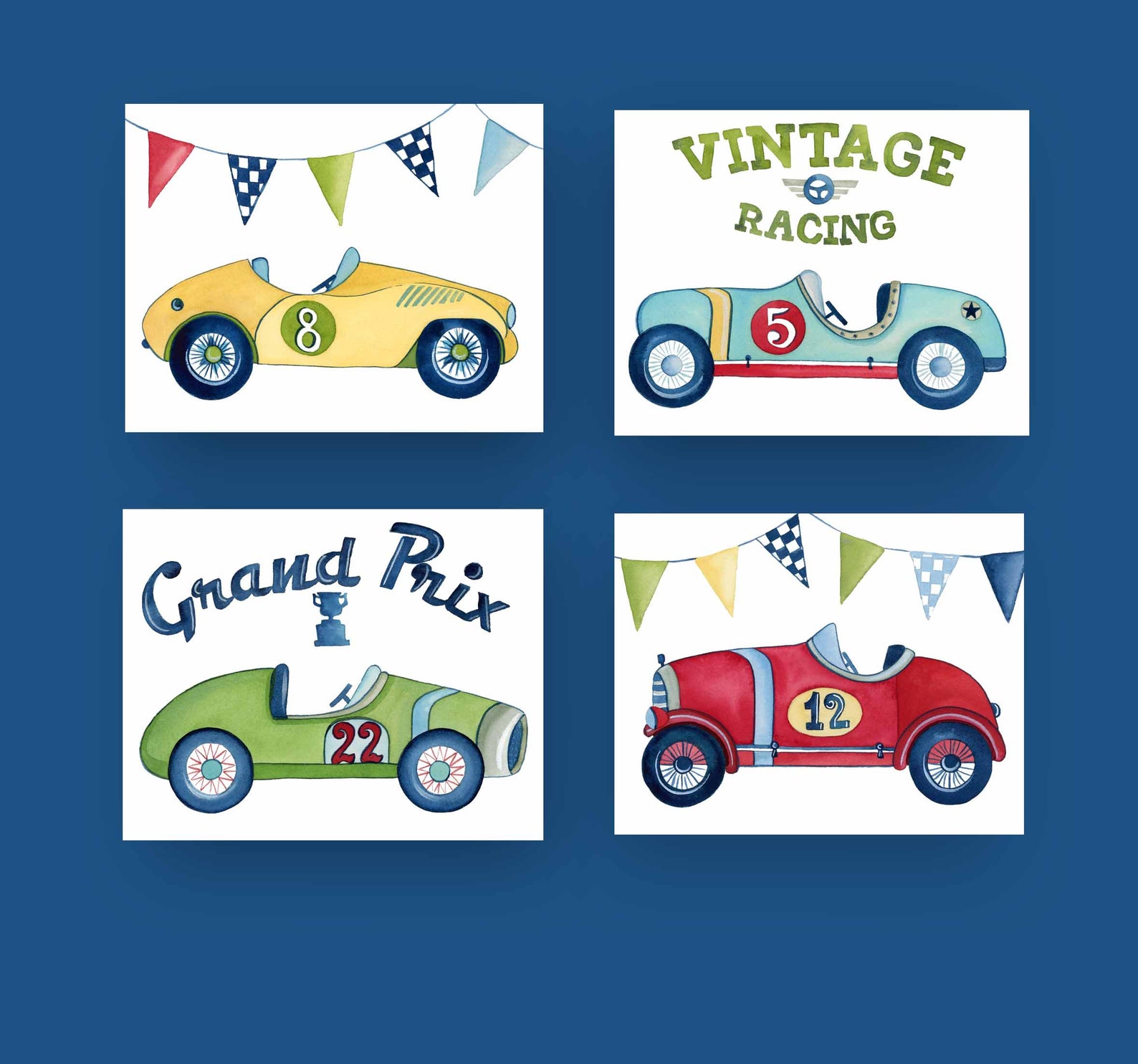 Race Car Wall Art Decor Vintage Racing Prints for Boy Nursery - Etsy