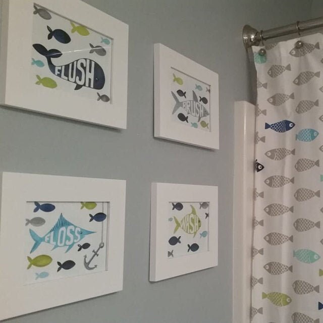 Kids Bathroom Decor Fish Bath Rules Art Prints Instant - Etsy