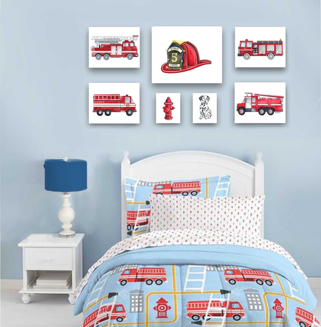 Fire Truck Wall Decor, Printable Fire Truck Art Print, Boy Nursery Art ...