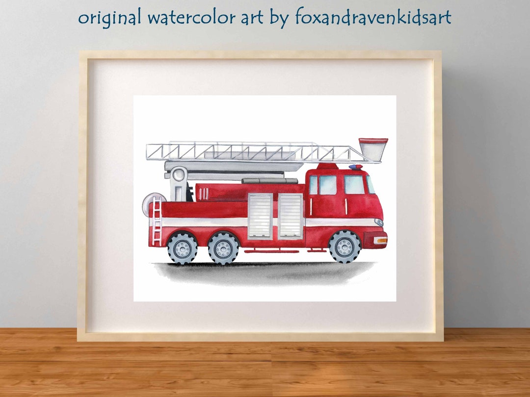 Fire Truck Wall Decor, Fire Truck Art Print, Boy Nursery Art, Printable ...