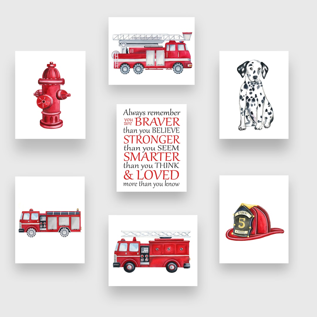 Fire Truck Wall Décor, Fire Truck Art Prints, Boy Firetruck Nursery Art ...