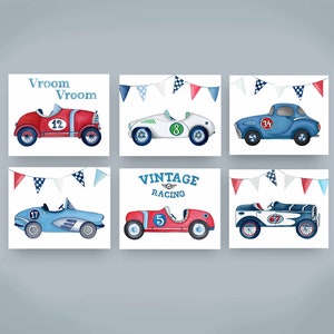 Race Car Wall Art Decor, Vintage Racing Prints for Boy Nursery Bedroom ...