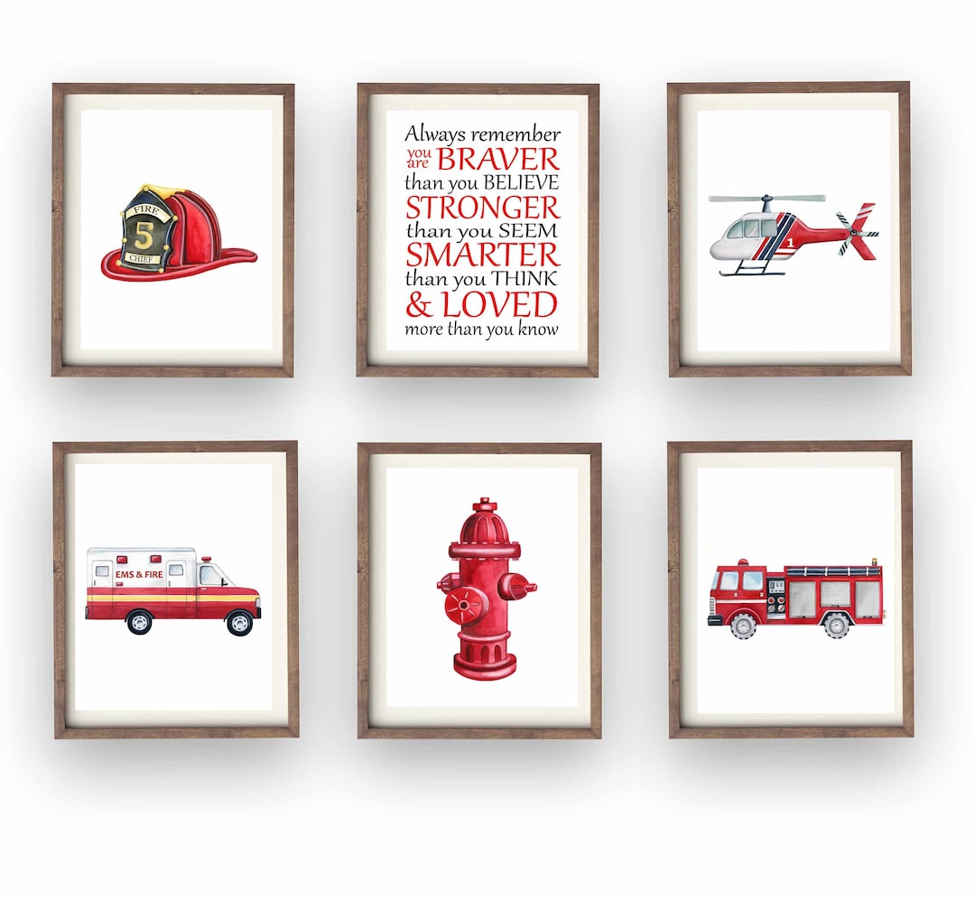 Fire Truck Wall Décor, Fire Truck Art Prints, Boy Firetruck Nursery Art ...