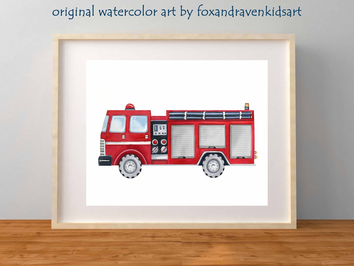 Fire Truck Wall Decor Fire Truck Art Print Boy Nursery Art - Etsy
