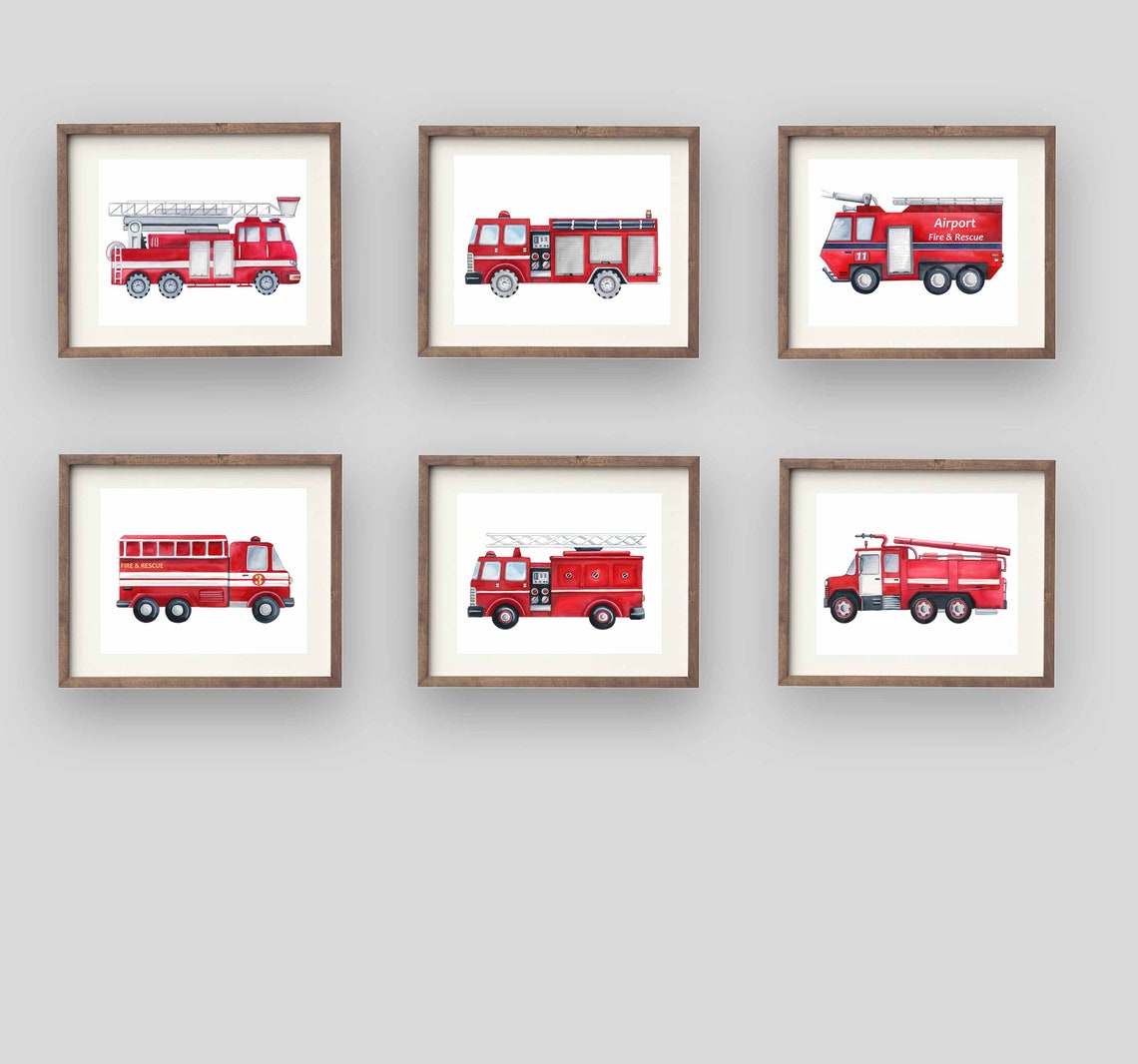 Fire truck wall decor fire truck art print boy nursery art | Etsy