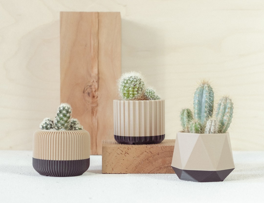 Flower Pot Set of 3 MUSA in Wood and Ceron Black 6-18 Cm - Etsy