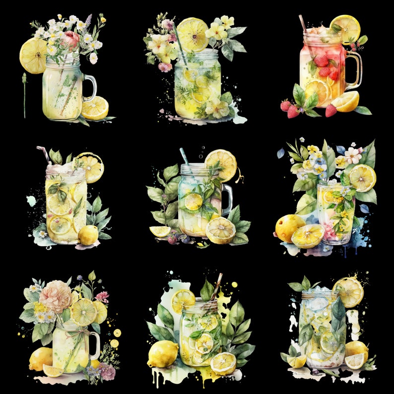 Watercolor Lemonade Clipart, Drinks Clipart, Summer Clipart, Lemon ...