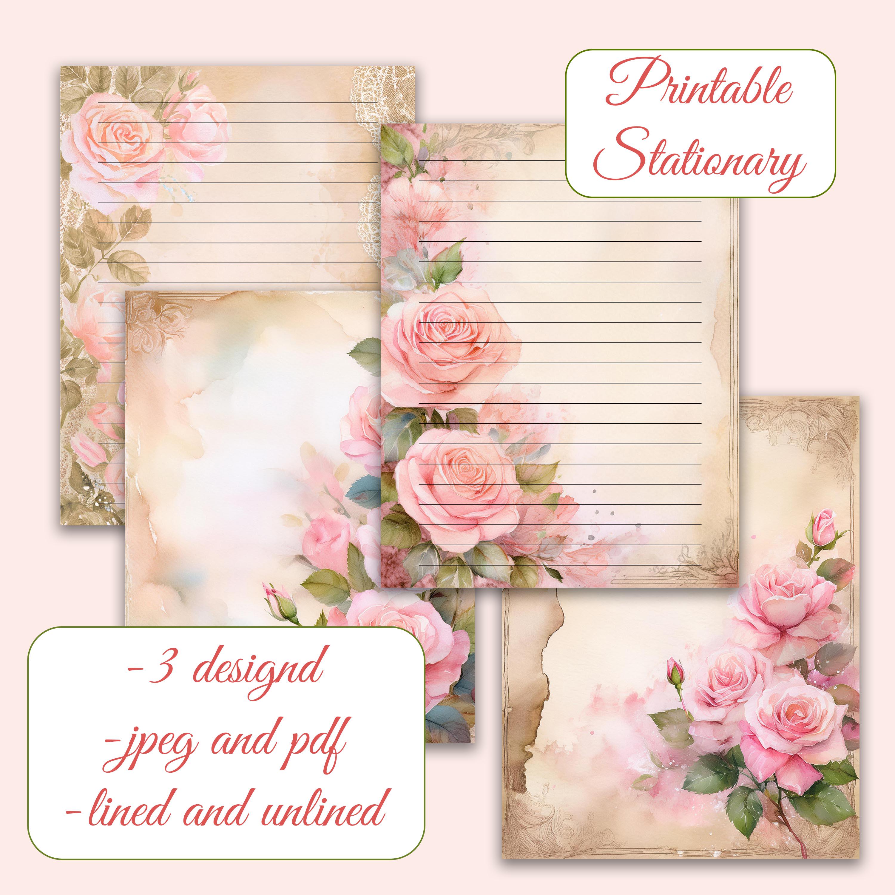 Pink Roses, Printable Stationary, Pink Stationary, Rose Writing Paper ...