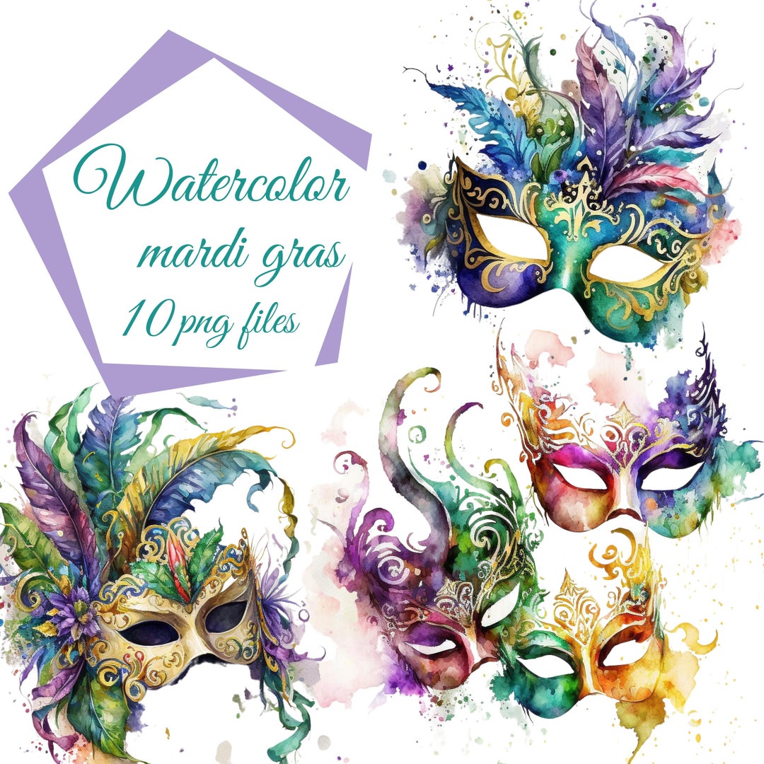 Mardi Gras Clipart, Mardi Gras Mask, Mask Clipart, Watercolor Mardi ...