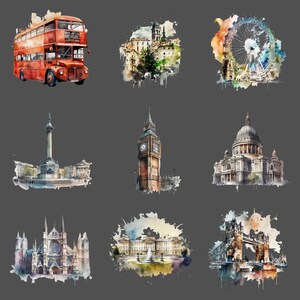 London Clipart, Britain Clipart, Watercolor London, Sighseeing Clipart ...