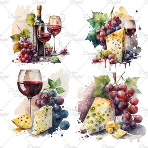Watercolor Wine Clipart, Wine and Cheese Clipart, Wine Illustration ...