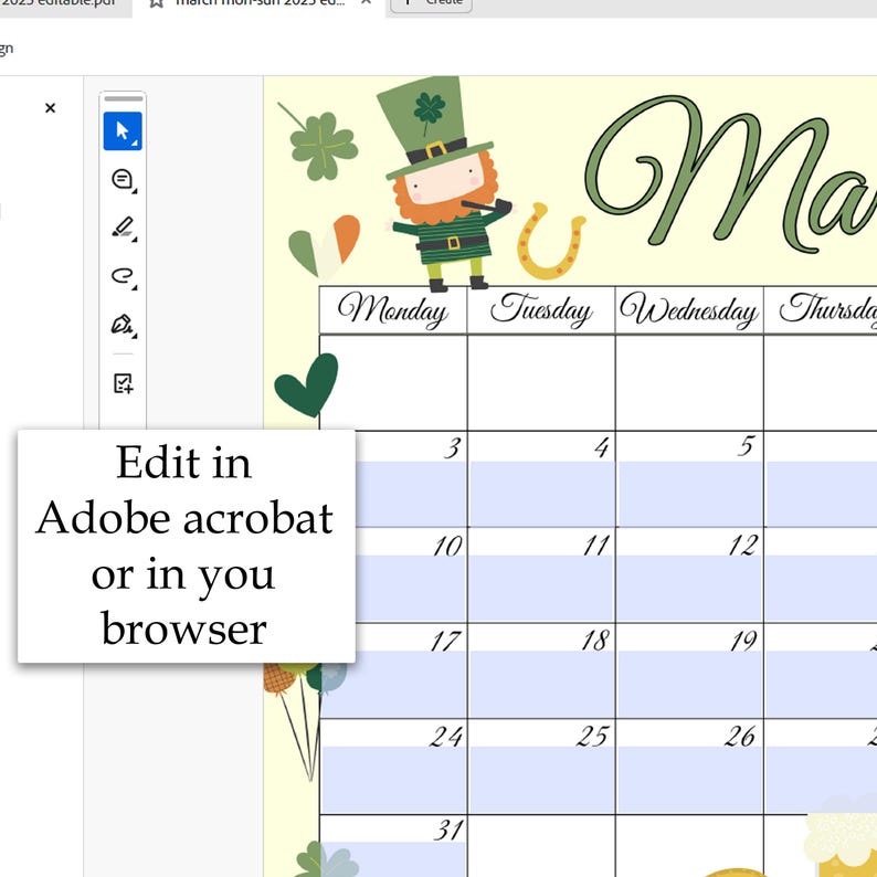 EDITABLE March 2025 Calendar, Clover Calendar, St. Patrick Calendar ...