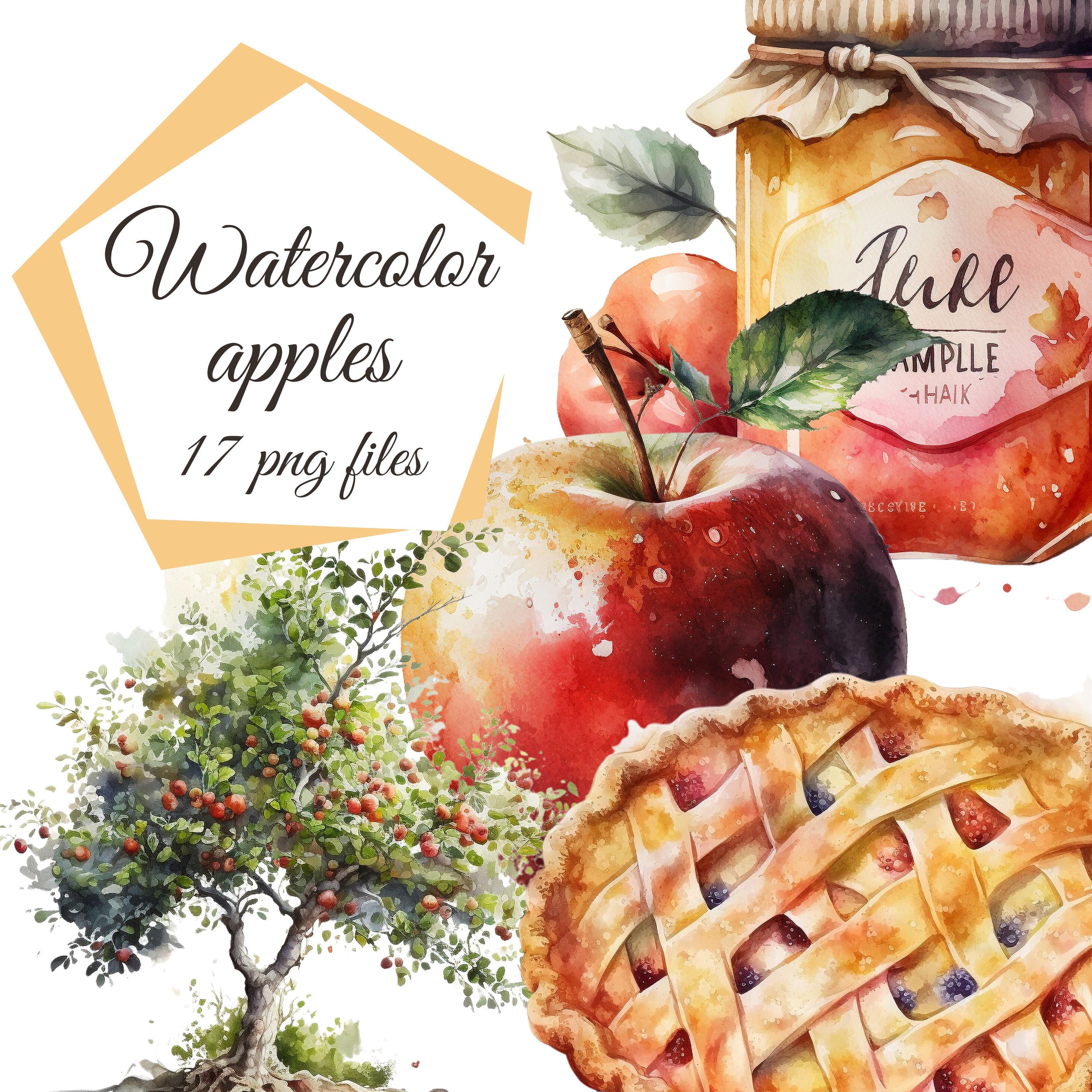 Apple Clipart, Watercolor Apple Clipart, Apple Illustration, Apple Pie ...