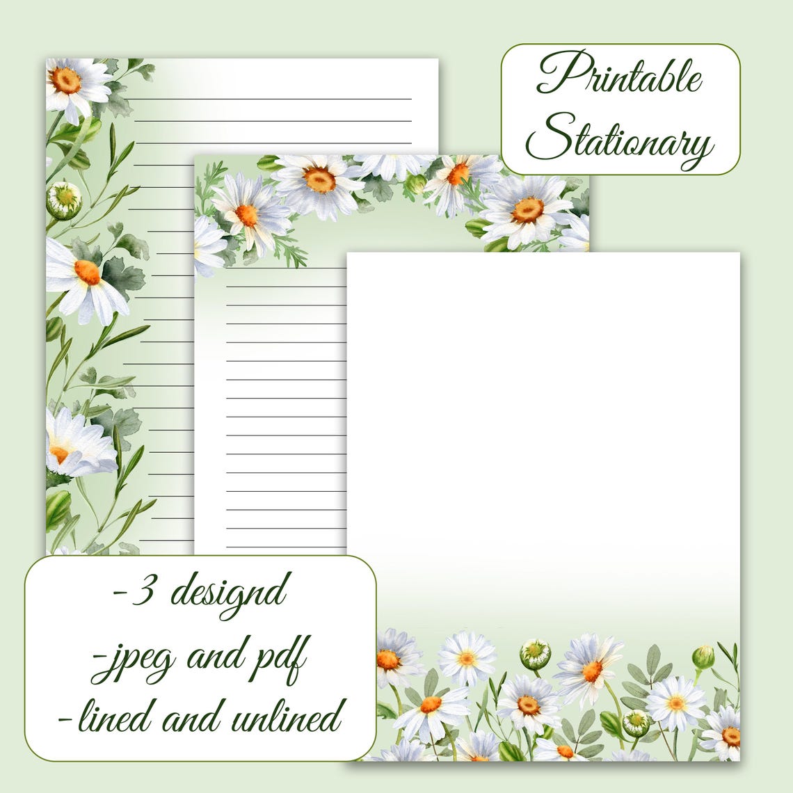 Daisy Flower, Printable Stationary, Flower Stationary, Floral Writing ...