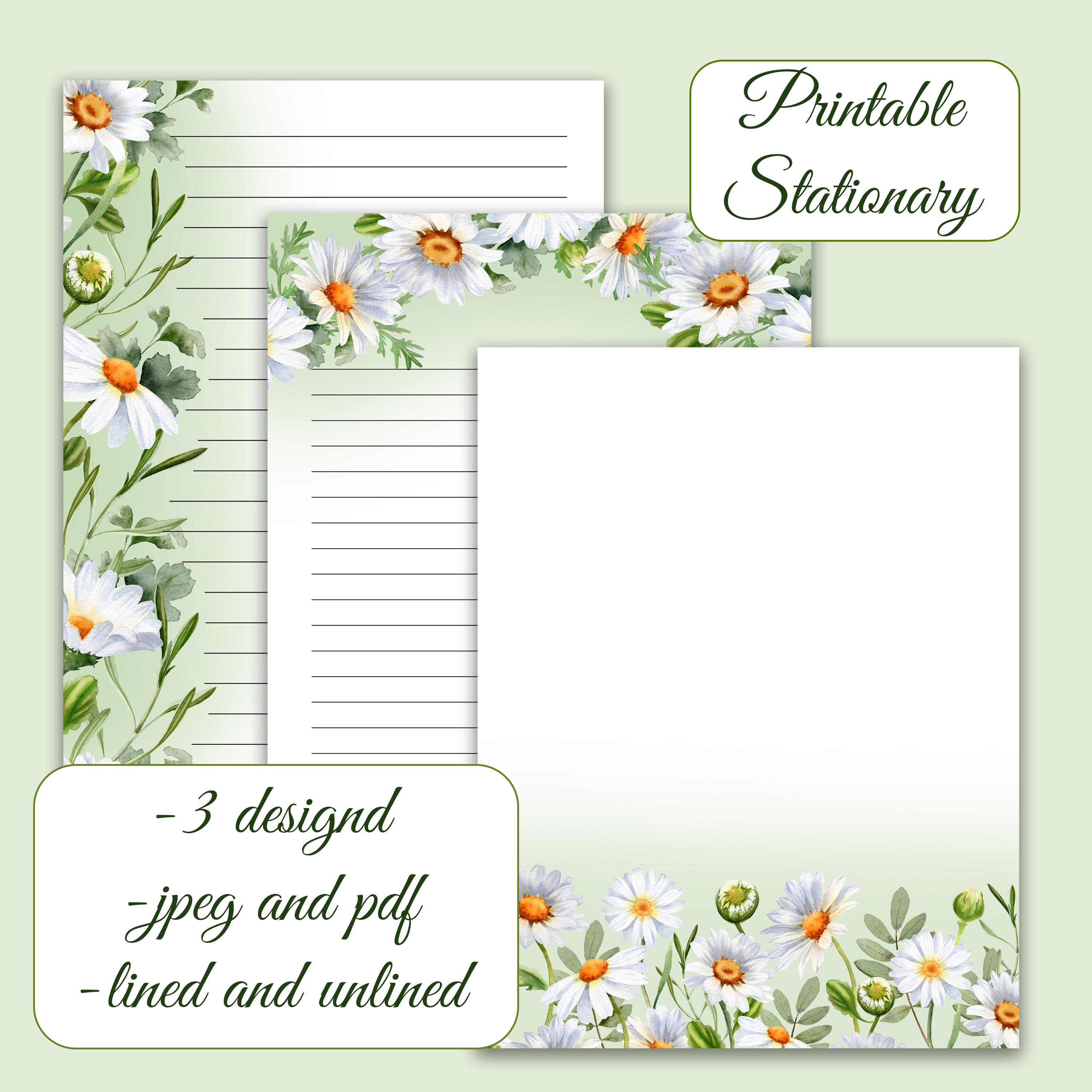 Daisy Flower, Printable Stationary, Flower Stationary, Floral Writing ...