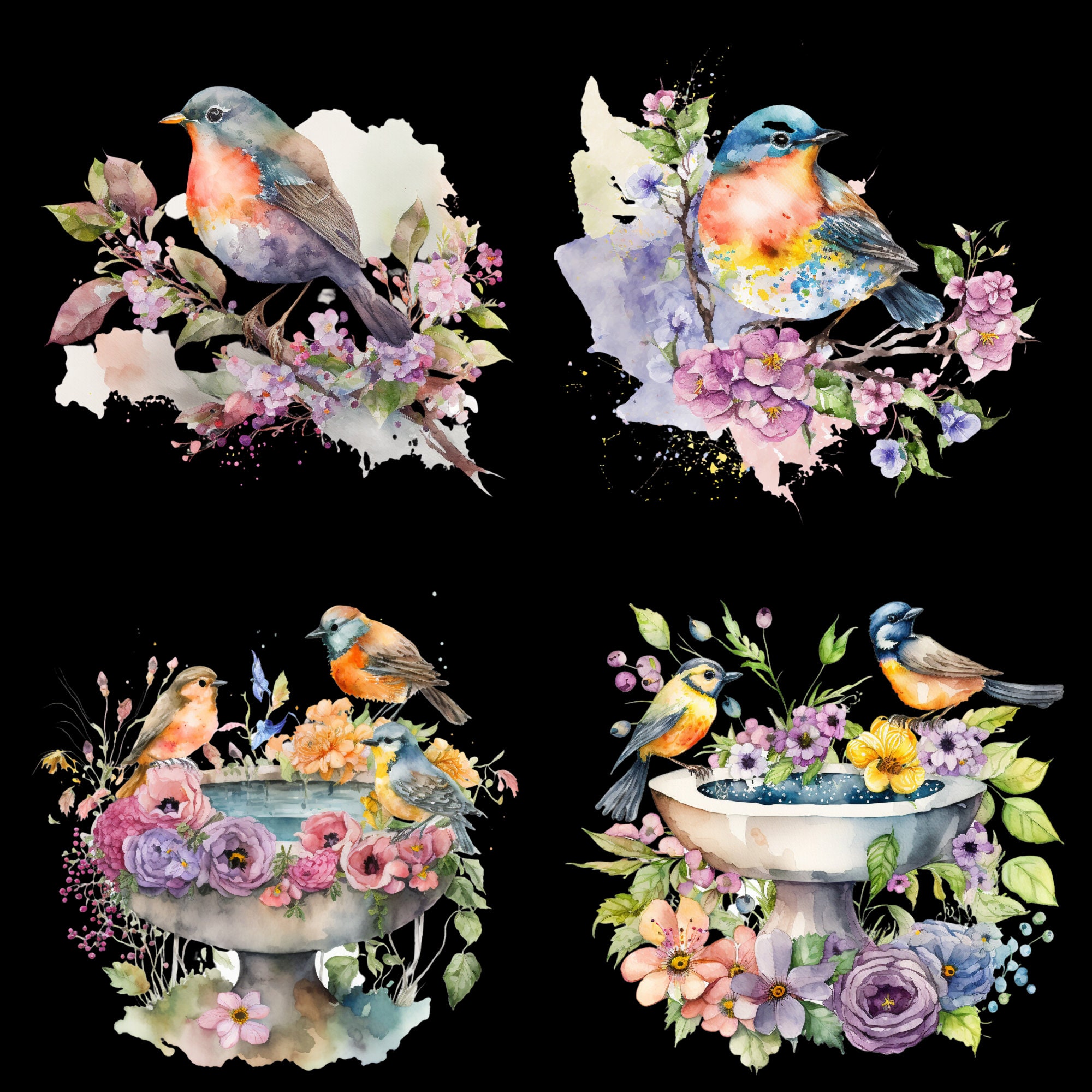 Birds Clipart, Watercolor Birds, Bird House Clipart, Spring Clipart ...