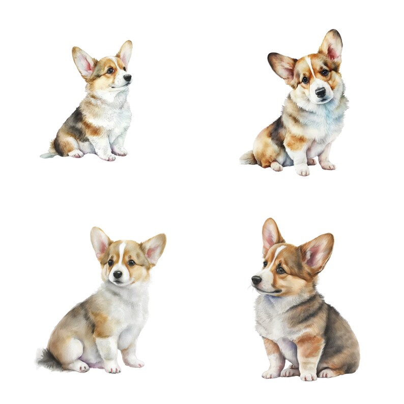 Watercolor Corgi Clipart, Corgi Illustration, Puppy Clipart, Cute Dog ...