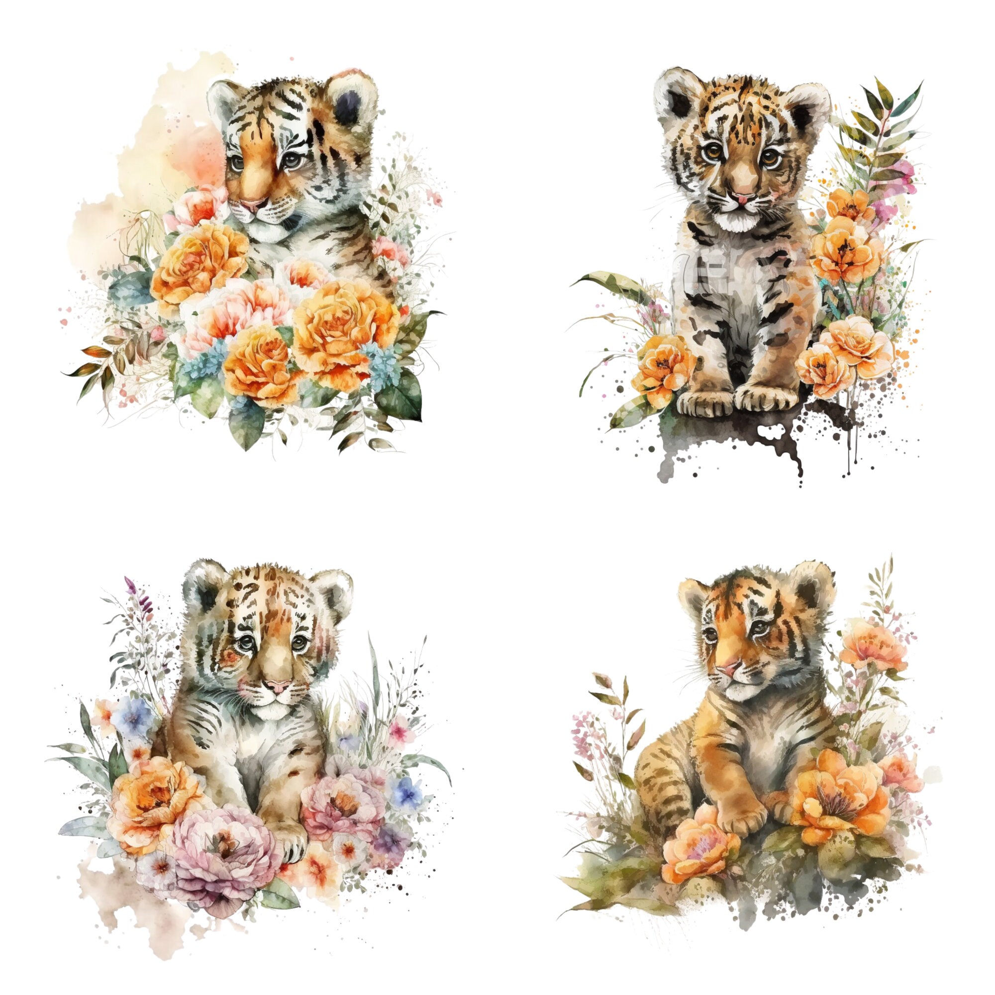 Watercolor Tiger Clipart, Cute Tiger, Baby Tiger Clipart, Watercolor ...
