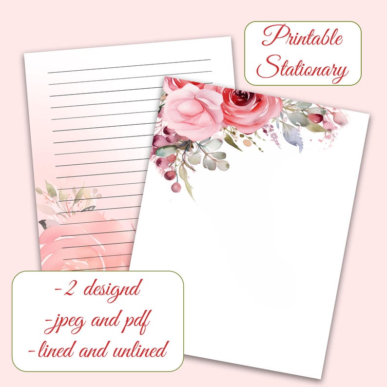 Pink Flower, Printable Stationary, Pink Stationary, Floral Writing ...