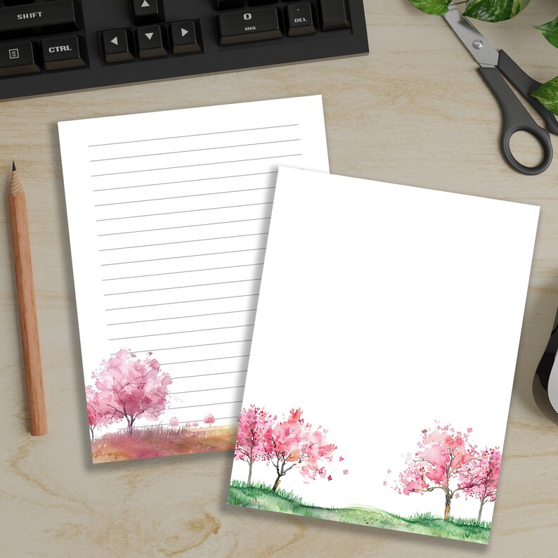 Spring Trees Printable Stationary, Spring Stationary, Writing Paper ...