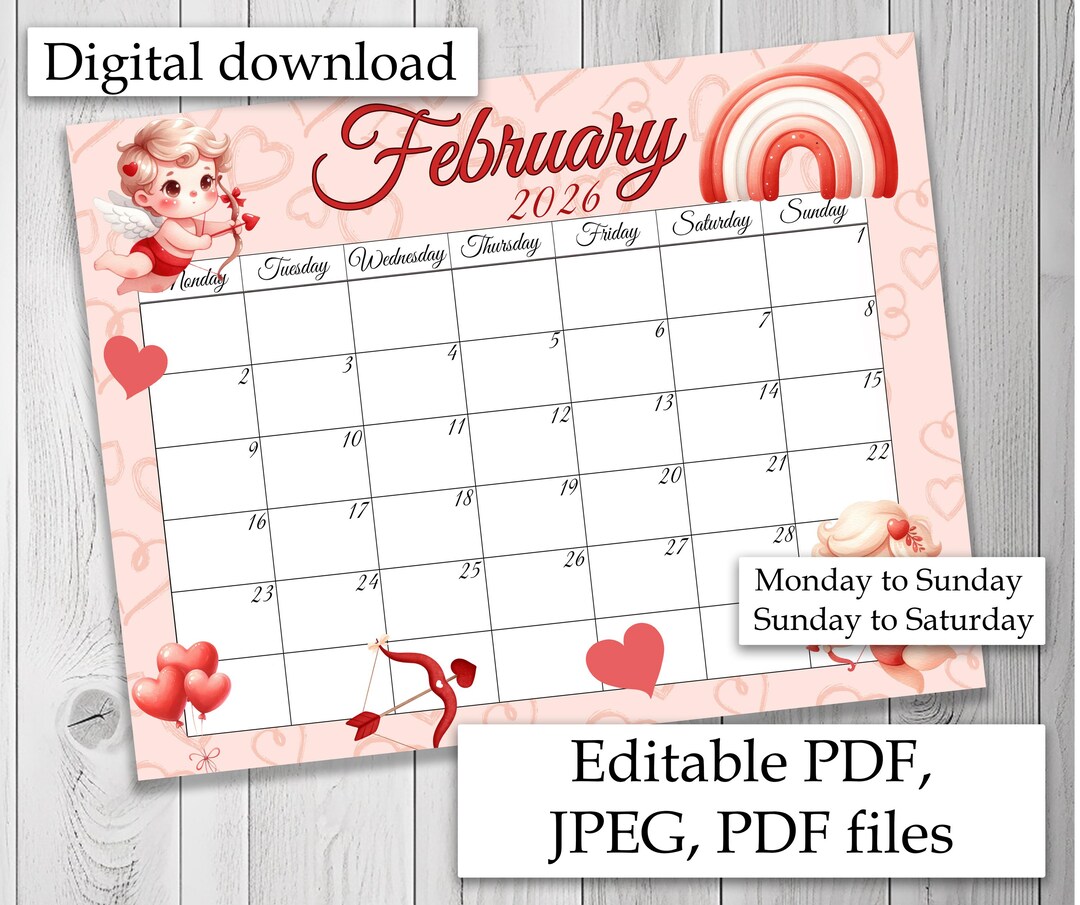EDITABLE February 2026 Calendar, Winter Calendar, Fillable Calendar ...