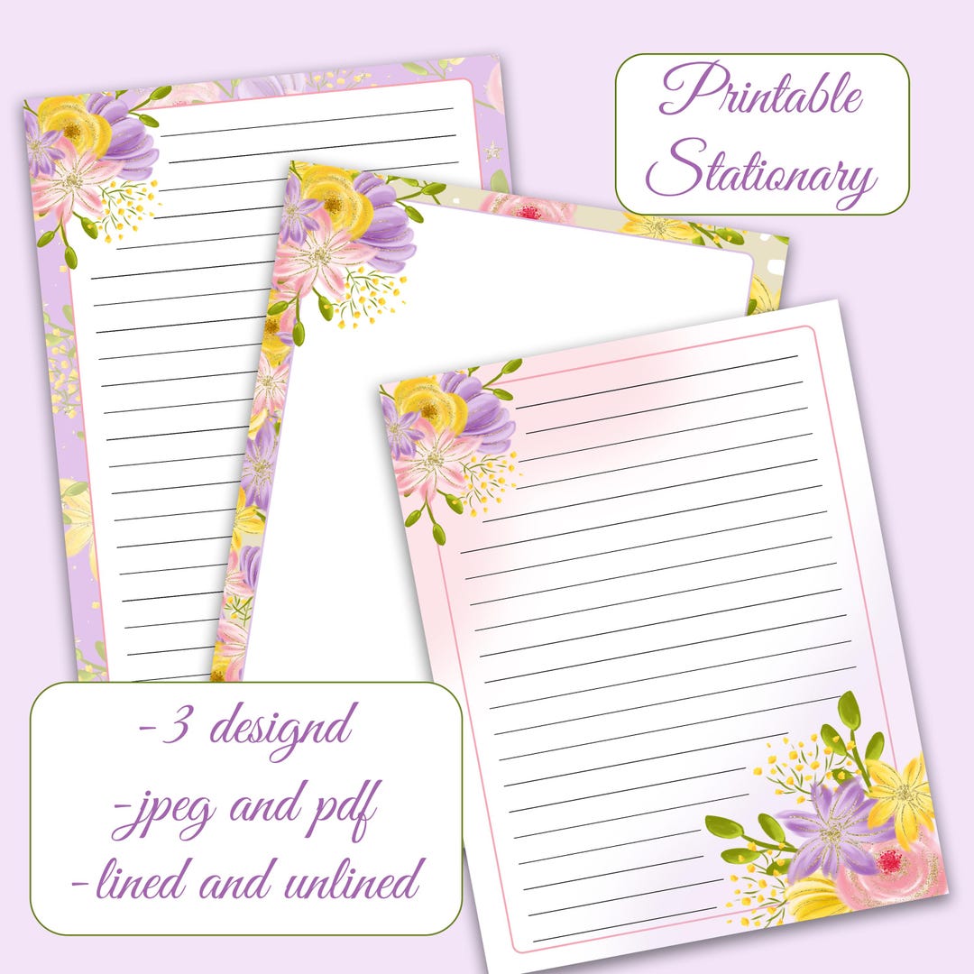 Pink Flower, Printable Stationary, Pink Stationary, Floral Writing ...
