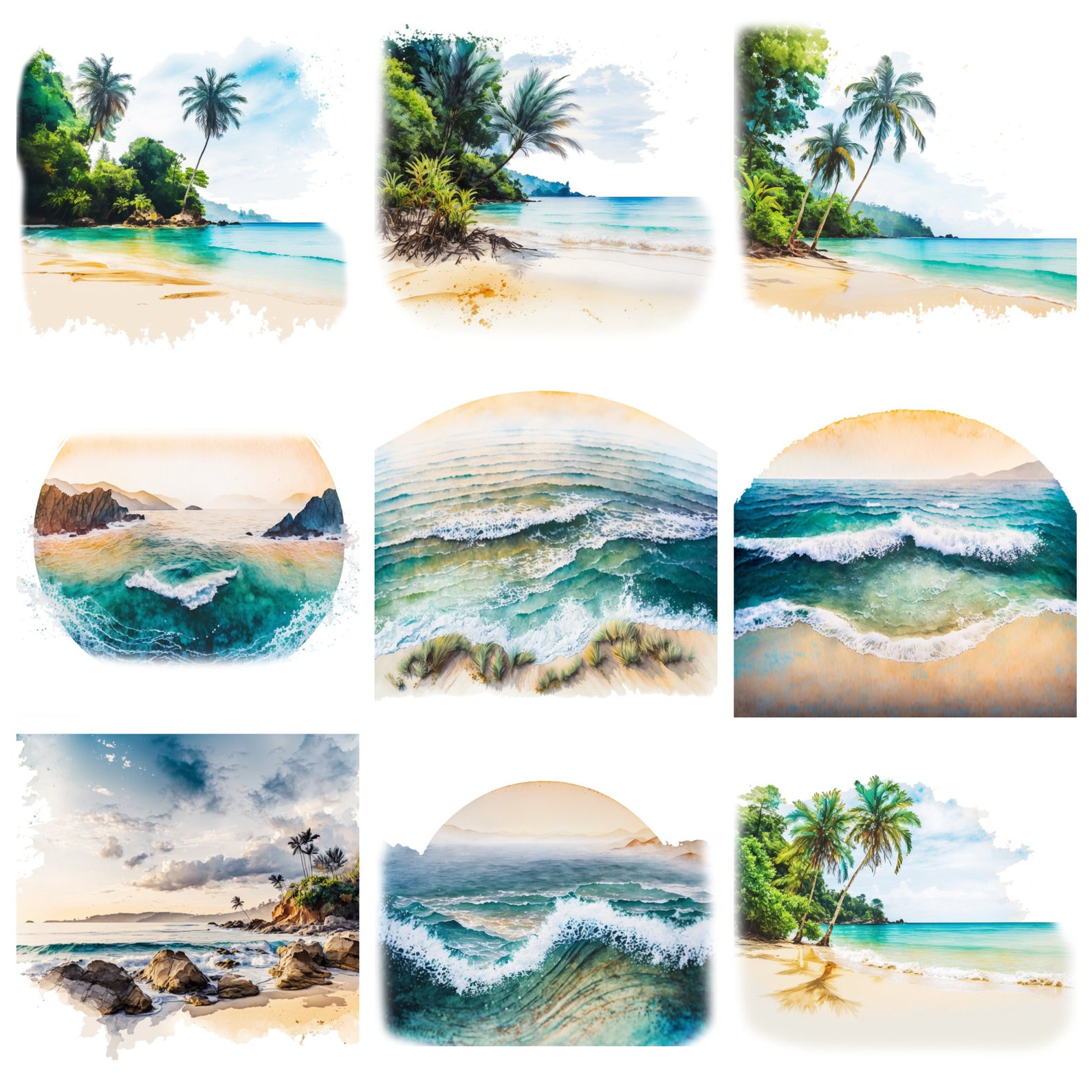 Beach Clipart, Tropical Beach Clipart, Watercolor Beach, Tropical ...