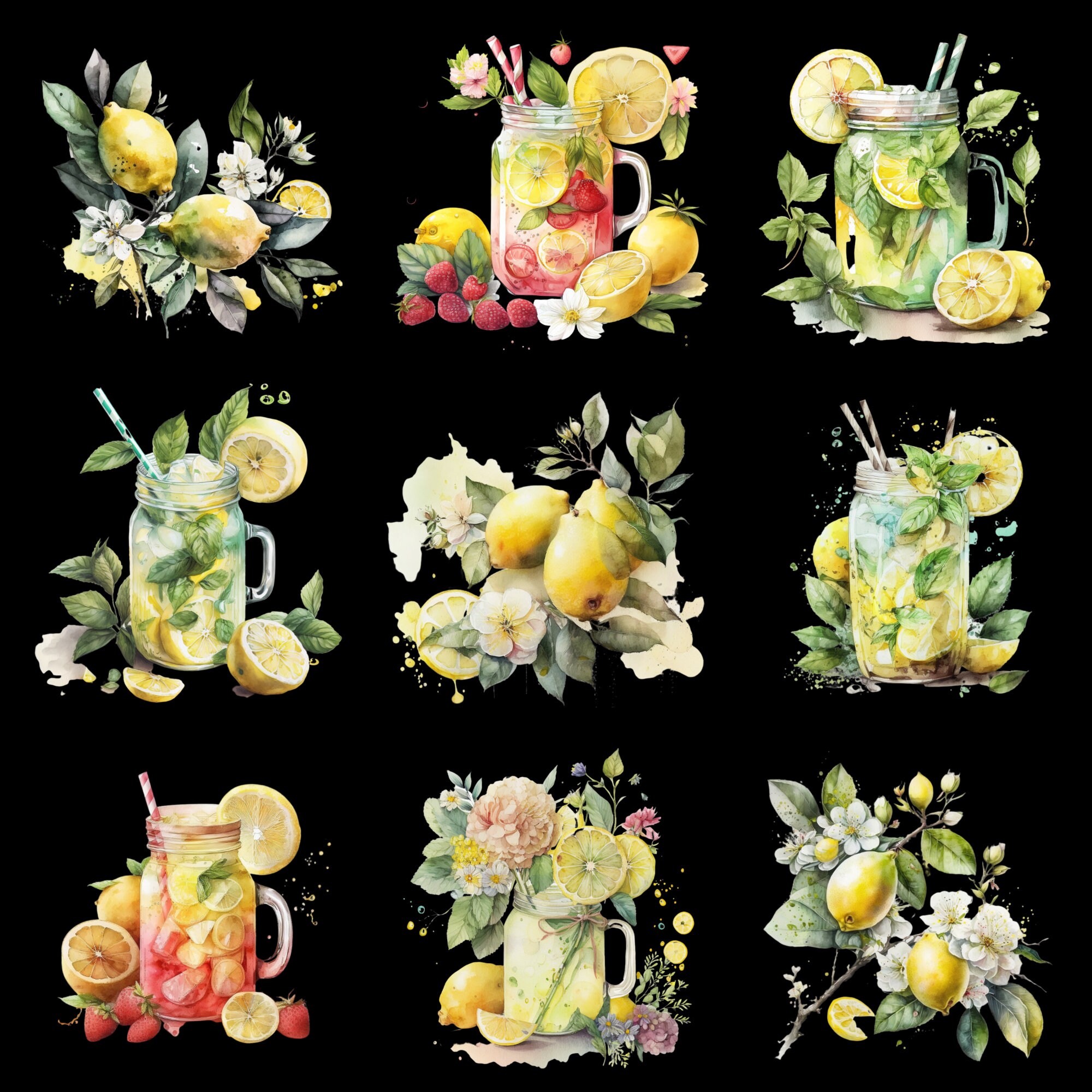 Watercolor Lemonade Clipart, Drinks Clipart, Summer Clipart, Lemon ...