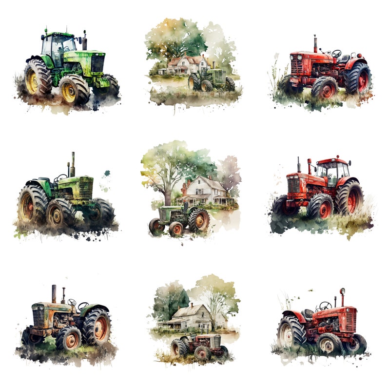 Tractor Clipart, Watercolor Tractor, Watercolor Farm Clipart, Farm ...