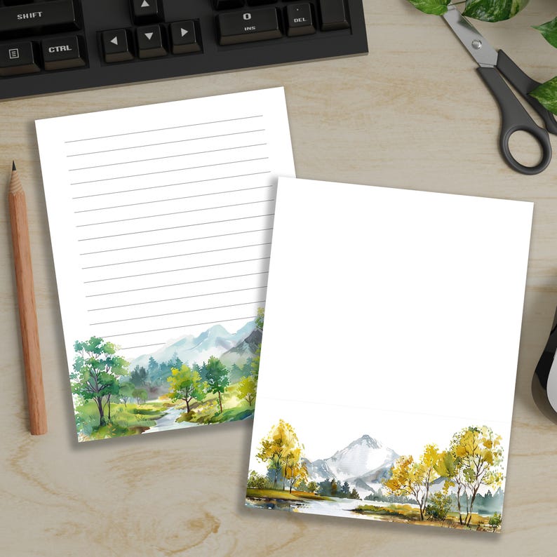 Mountain Printable Stationary, Landscape Stationary, Forest Writing ...