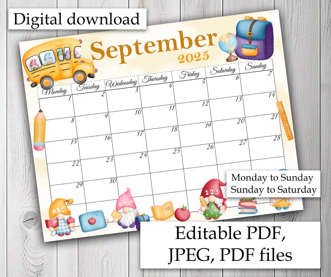 EDITABLE September 2025 Calendar, Autumn Calendar, School Calendar ...