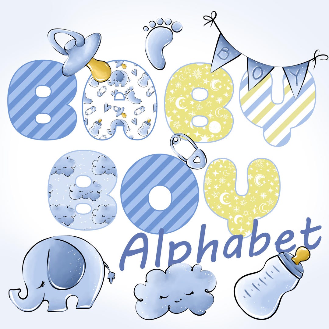 Baby Doodle Alphabet Clipart, Boy Clipart, Baby Boy Letters, PNG ...