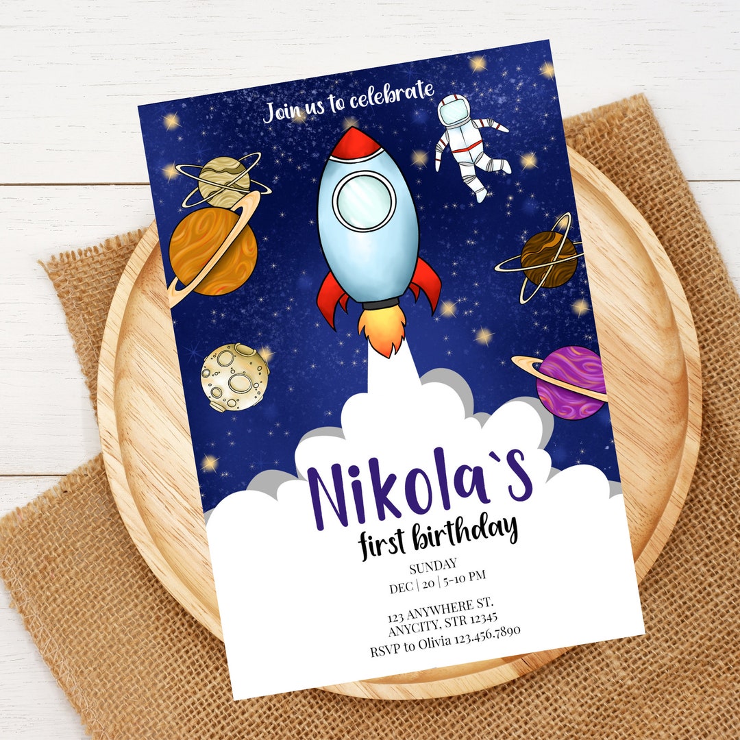 Outer Space Birthday Invitation Rocket Party Invitation - Etsy